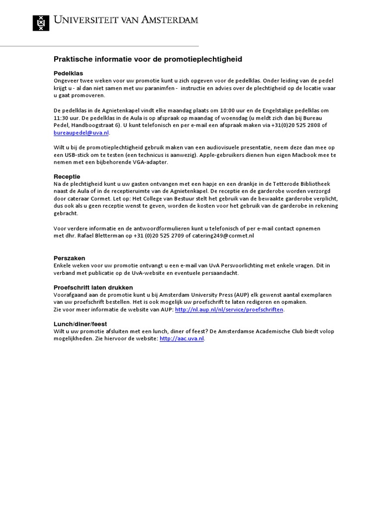 Praktische Informatie Promotieplechtigheid | PDF