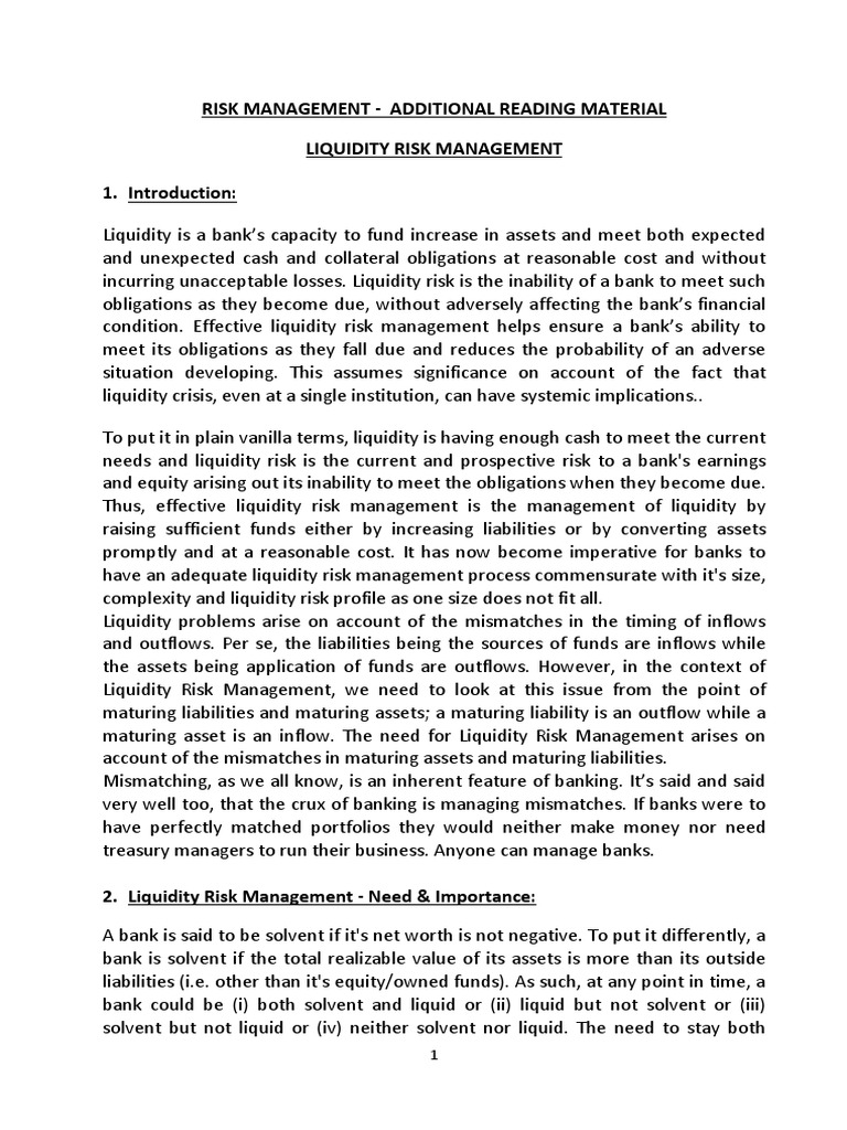 Liquidity Risk | PDF | Liquidity Risk | Market Liquidity
