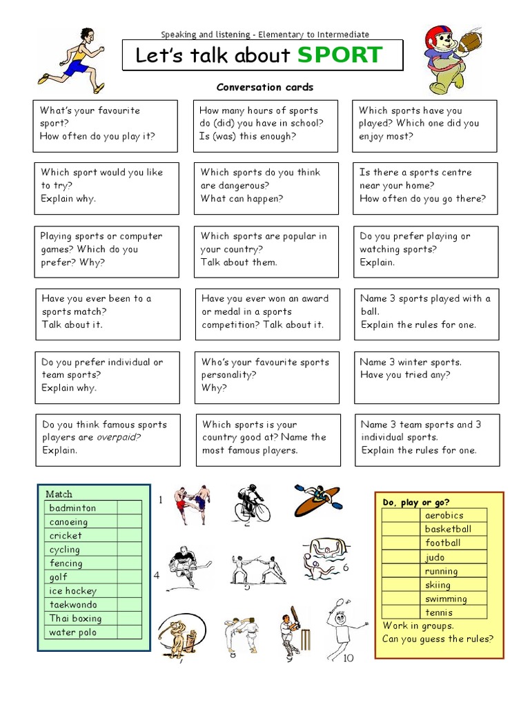 Sports Conversation Cards for Learners | PDF | Sports | Recreation