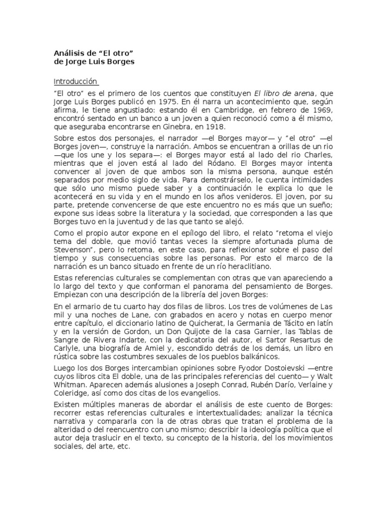 Análisis del cuento "El otro" de Borges | PDF | Autor | Cuentos