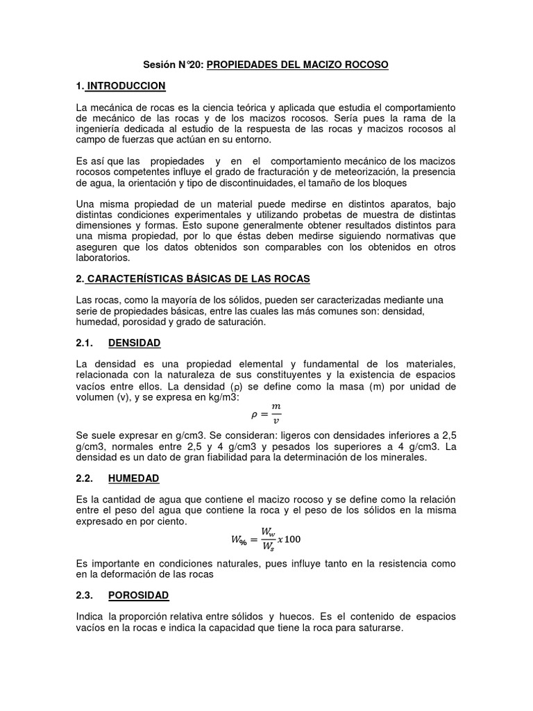 Propiedades Del Macizo Rocoso | PDF | Permeabilidad (Ciencias de la Tierra) | Resistencia ...