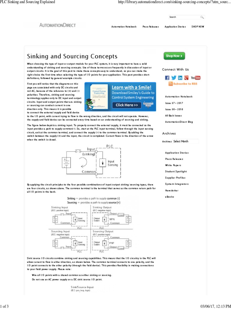 PLC Sinking and Sourcing Explained | PDF | Input/Output | Electronic ...