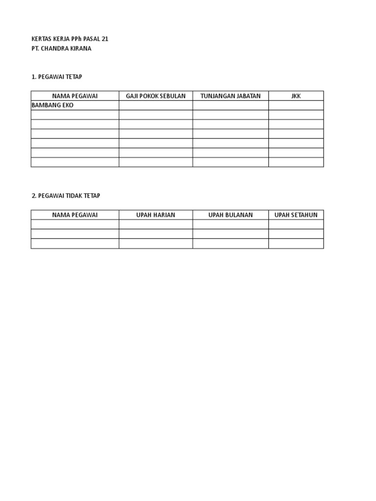 Contoh Pengisian SPT Masa PPH Pasal 21 | PDF