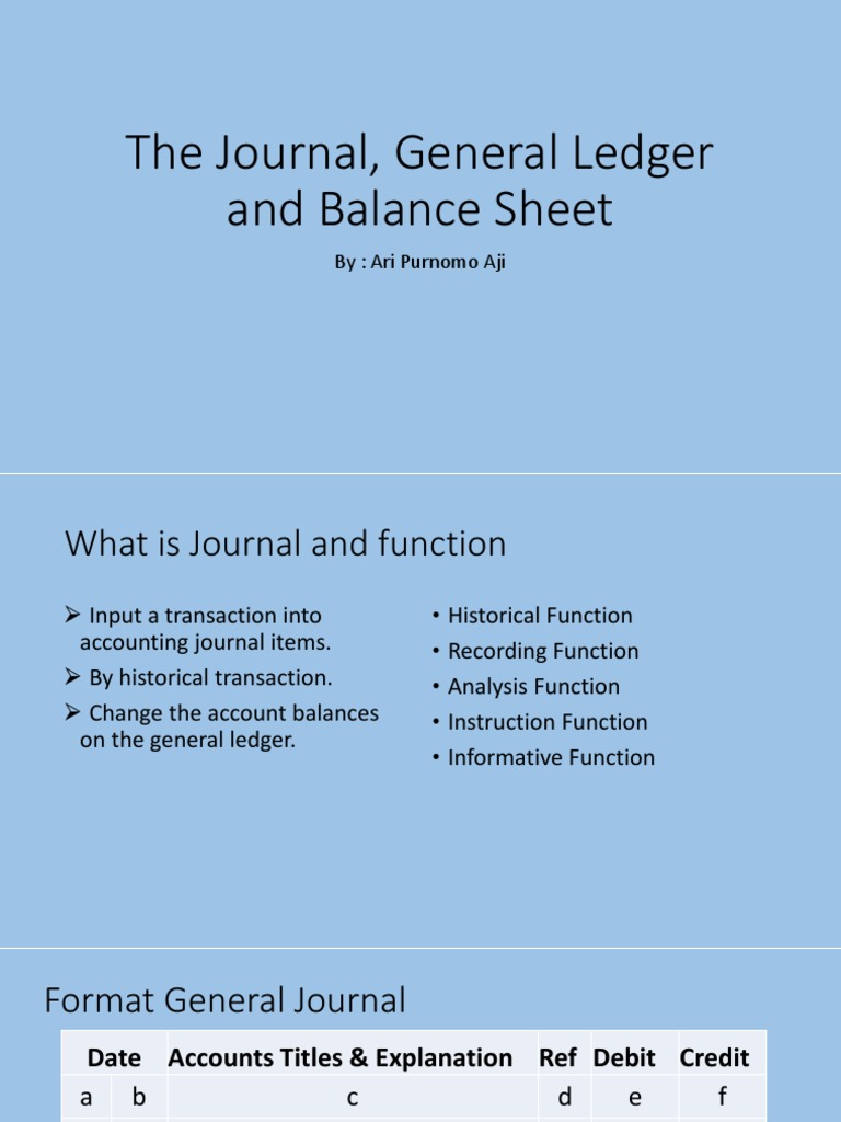 The Journal, General Ledger and Balance Sheet: By: Ari Purnomo Aji | PDF
