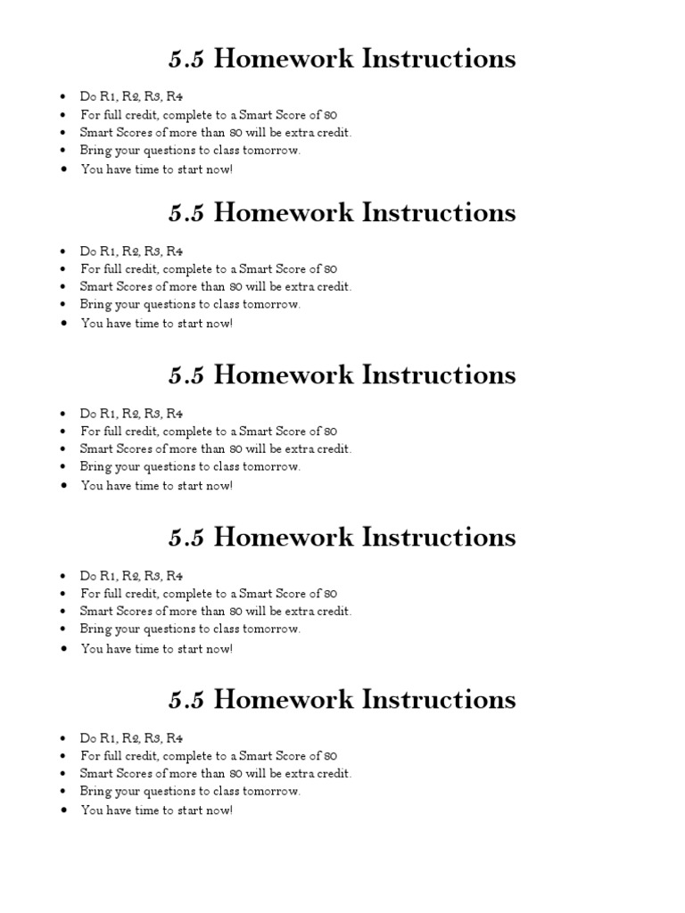 5 5 Homework Instructions Sheet | PDF