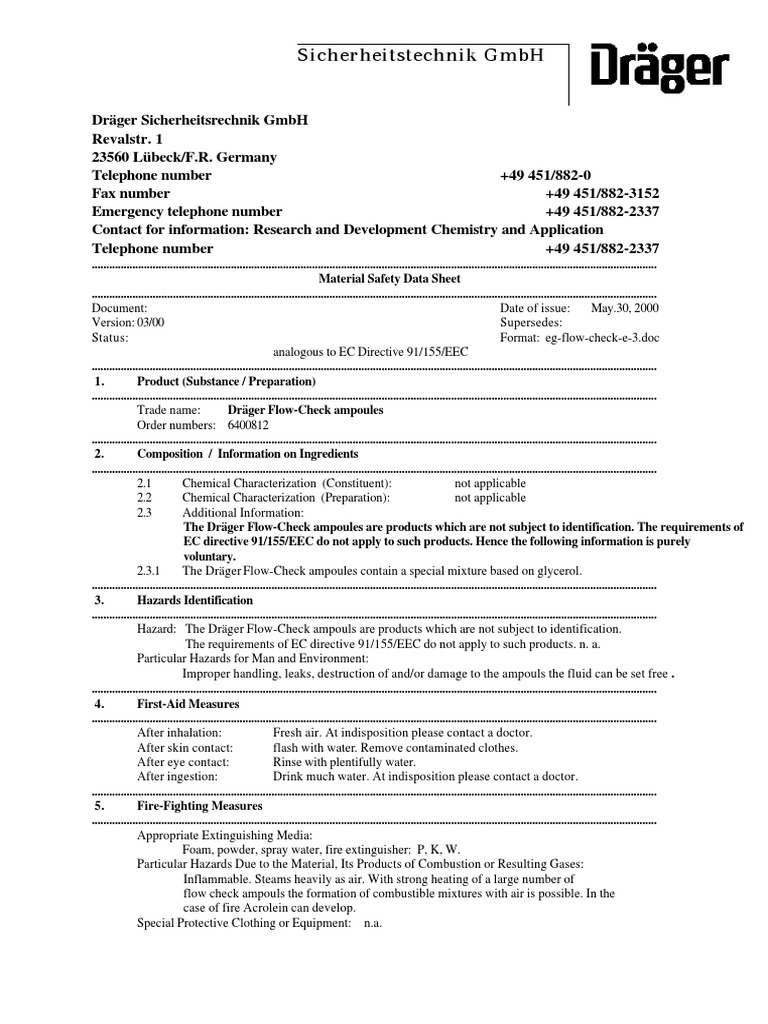 Drager Flow Check Ampoules MSDS | PDF | Combustion | Safety