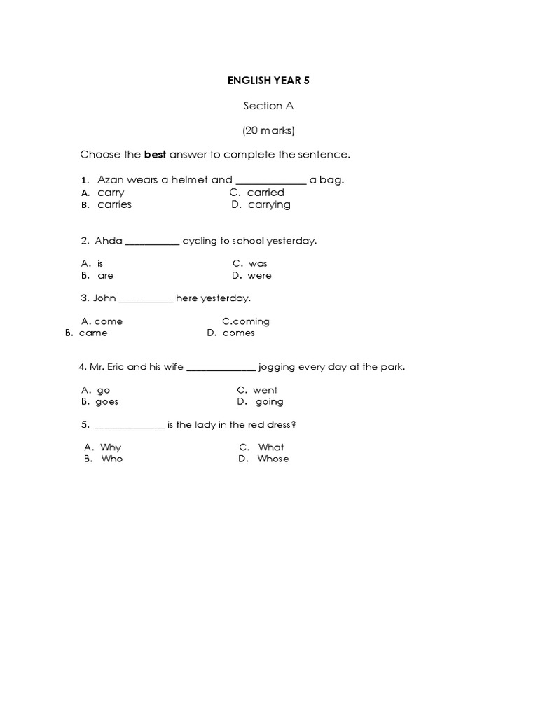 English Year 5 | PDF