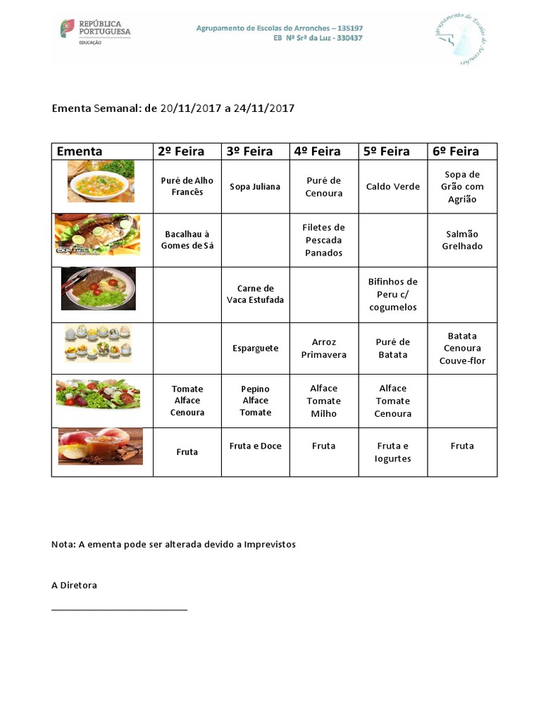 Modelo de Ementas | Download grátis PDF | Caldo | Alimentos