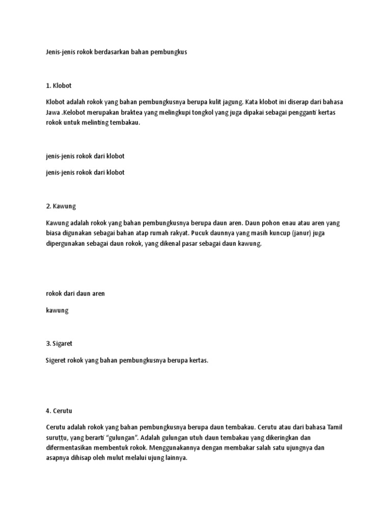 Jenis-Jenis Rokok | PDF