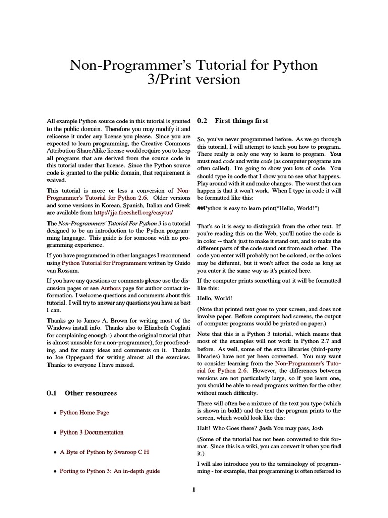Non Programmers Tutorial For Python 3 2 Print Version Pdf Python Programming Language 4228