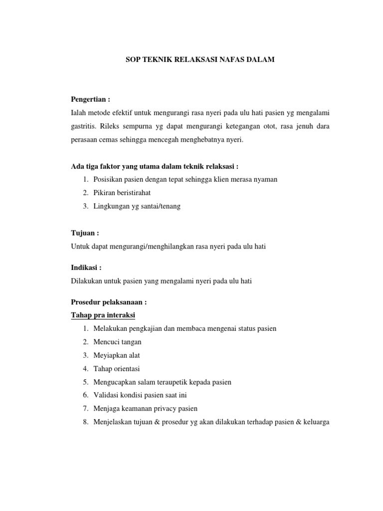 Sop Teknik Relaksasi Nafas Dalam | PDF