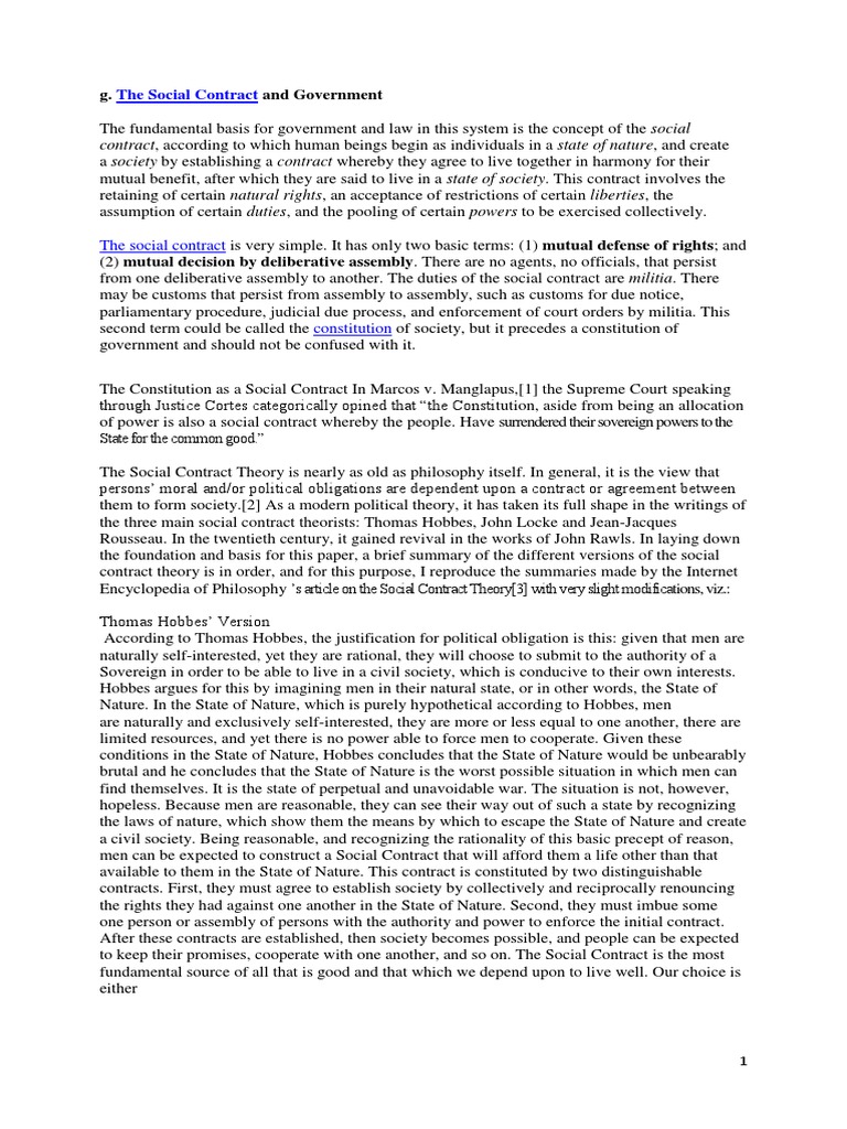 The Social Contract and the Foundations of Government: An Analysis of ...