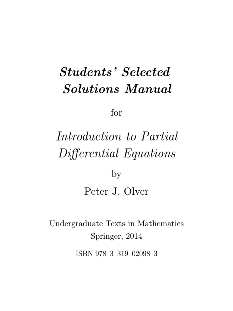 Olver PDE Student Solutions Manual | PDF | Partial Differential Equation | Differential Equations