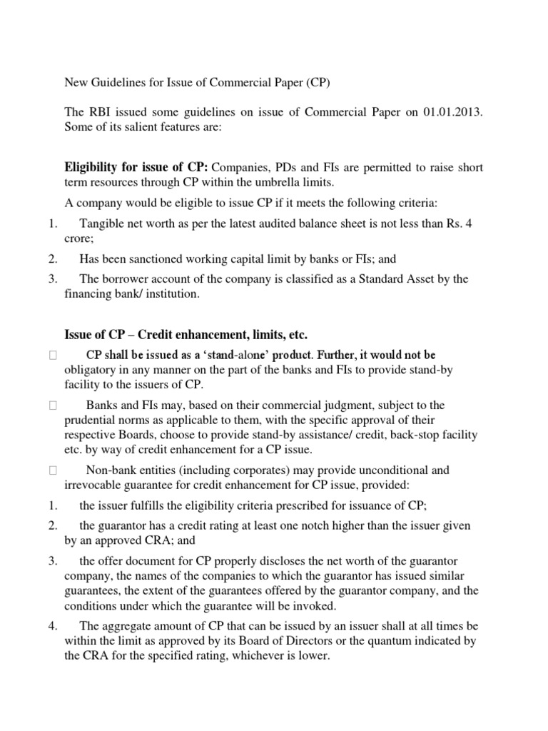 New Guidelines For Issue of Commercial Paper | PDF | Investing ...