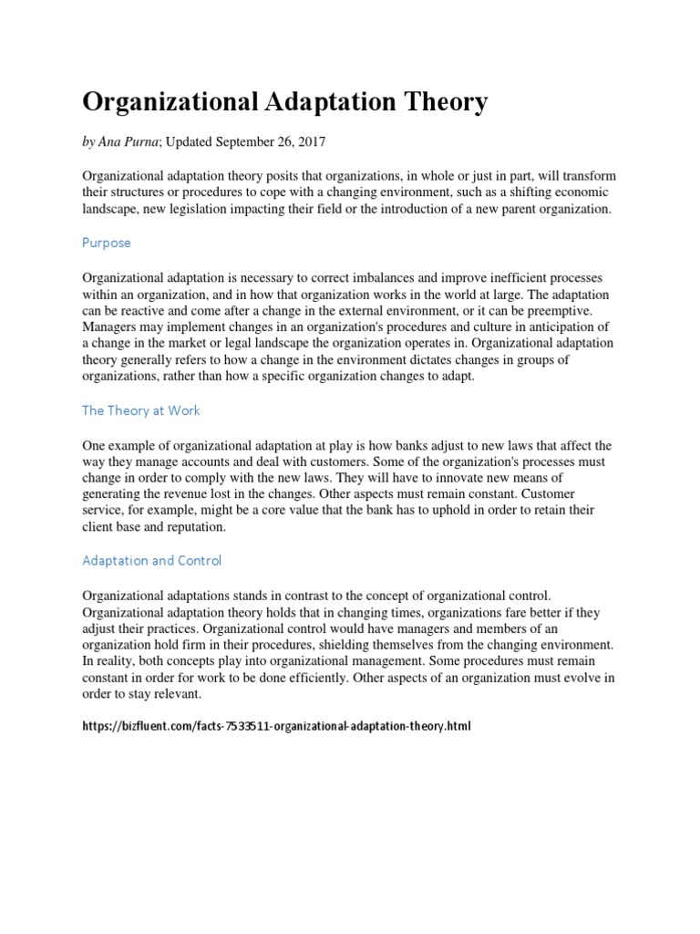 Organizational Adaptation Theory | PDF