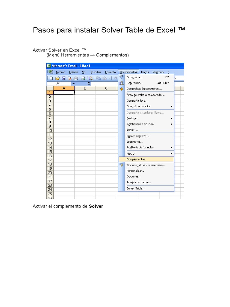 Pasos para Instalar Solver Table de Excel | PDF
