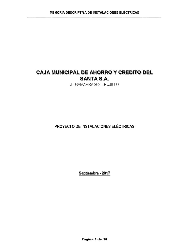 Memoria Descriptiva Instalaciones Electricas | PDF | Enchufes y tomas de corriente alterna | Cobre