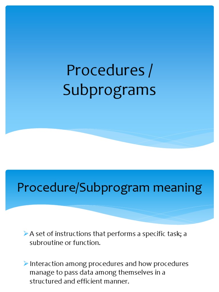 Procedures Or Subprograms Pdf Subroutine Parameter Computer Programming