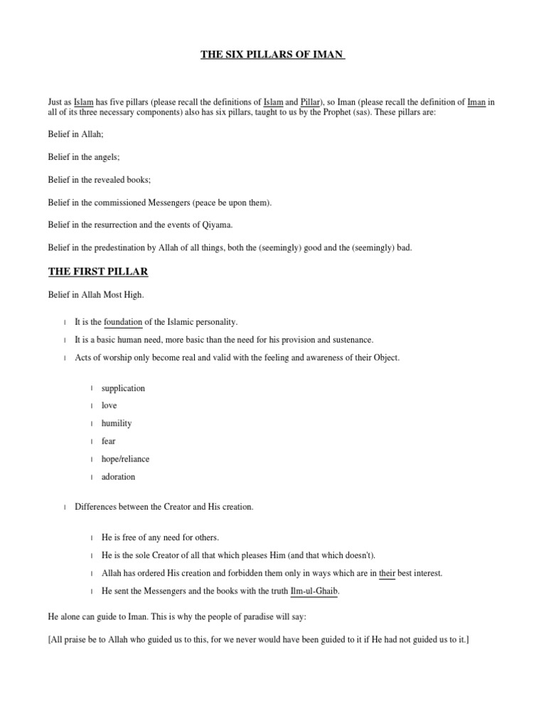 Six Pillars of Iman | PDF | Tawhid | Prophets And Messengers In Islam