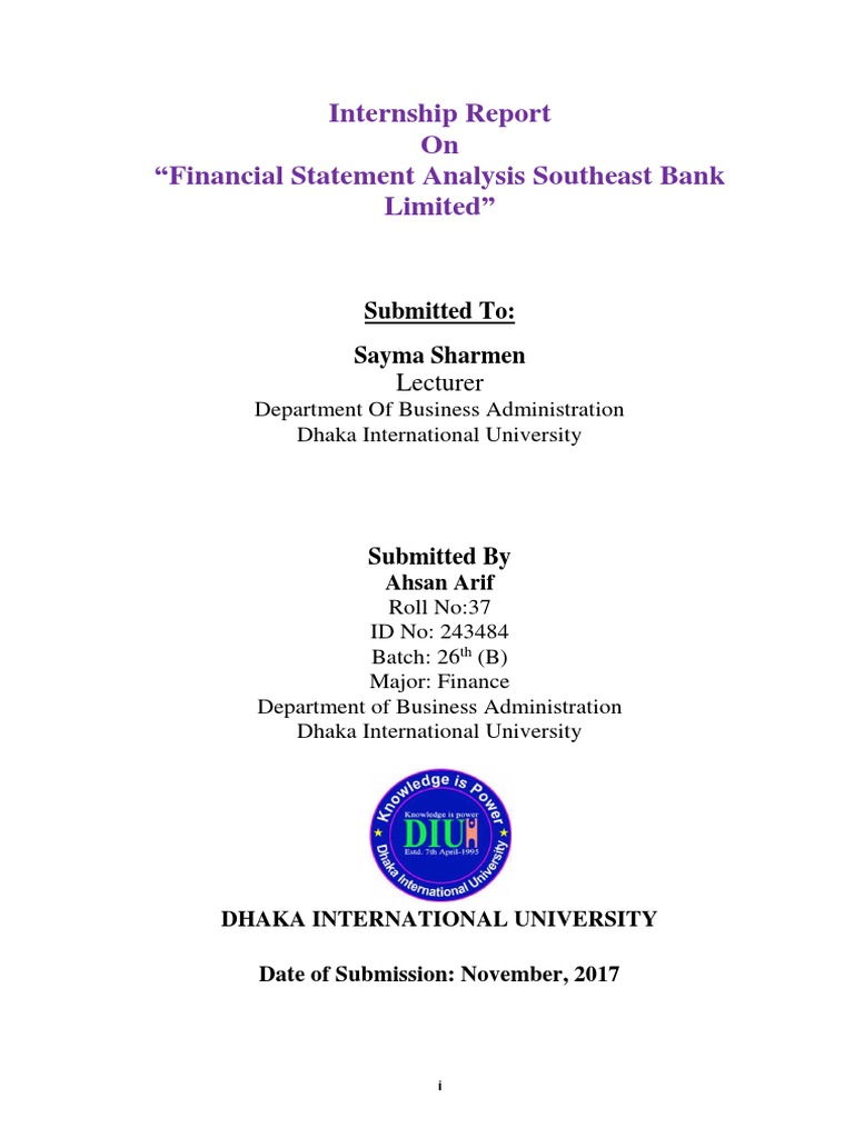 Financial Statement Analysis Southeast Bank Limited | PDF | Internship ...