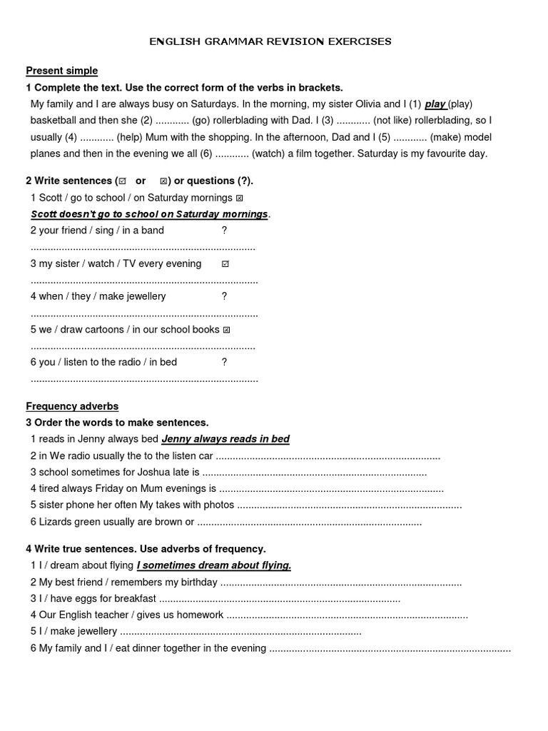 Present Simple Worksheet PDF | PDF | Adjective | English Grammar