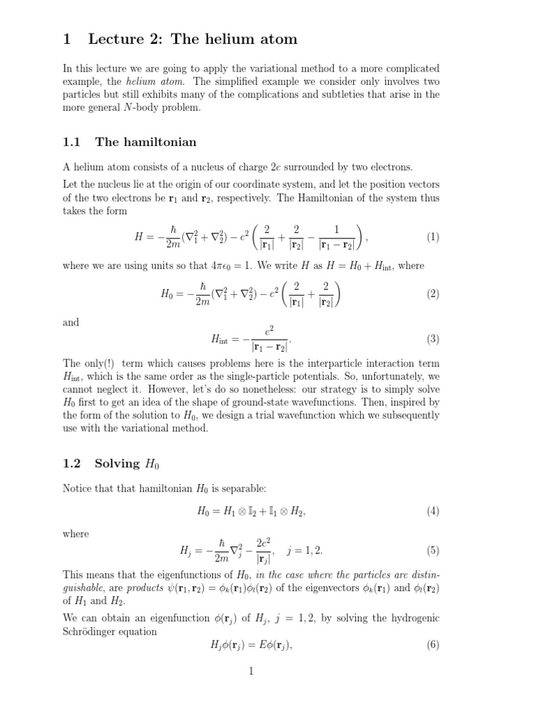 1 Lecture 2: The Helium Atom | PDF | Wave Function | Spin (Physics)