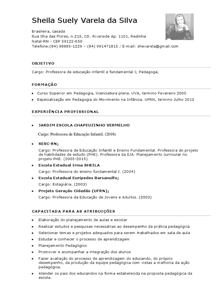 Sheila Varela Curriculo 2016 | PDF | Pedagogia | Ensino