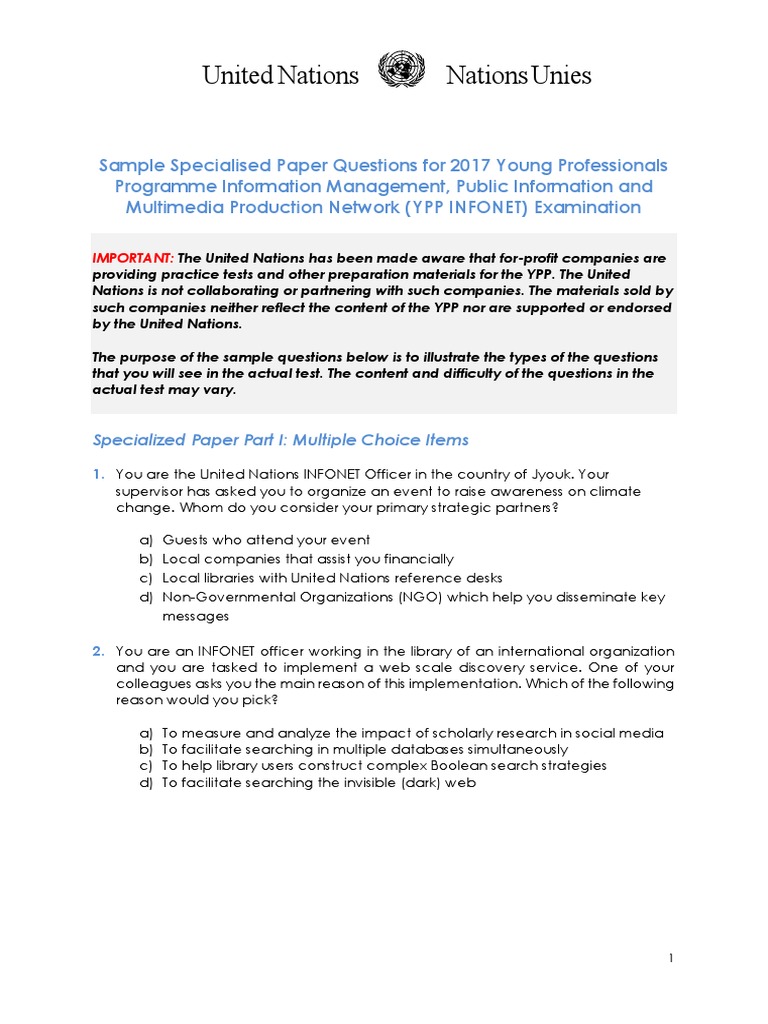 Ypp Infonet SP Sample Test - Mcqs and Cris en | PDF | Aids | United Nations