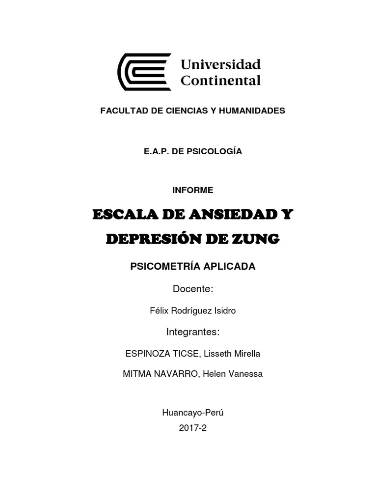 Escala de Zung Final | PDF | Depresión (estado de ánimo) | Ansiedad
