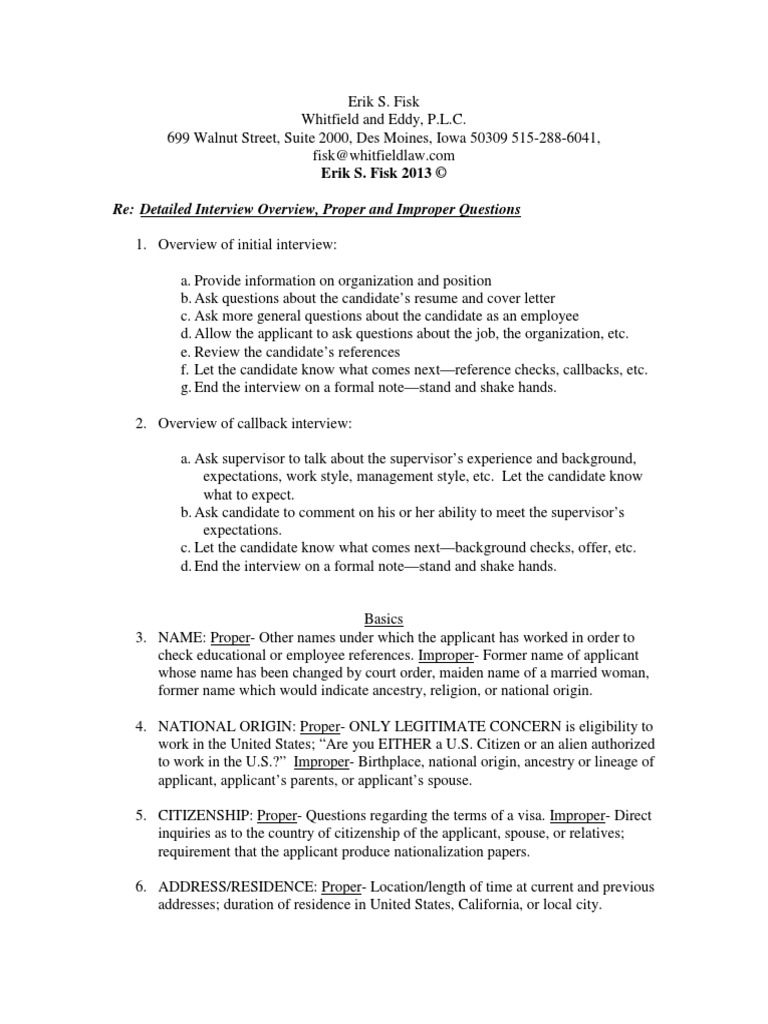 Re: Detailed Interview Overview, Proper and Improper Questions | PDF ...