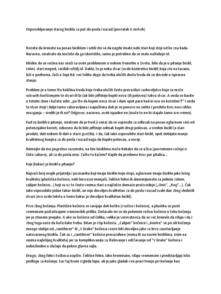Osposobljavanje Starog Bicikla Za Put Do Posla I Nazad | PDF