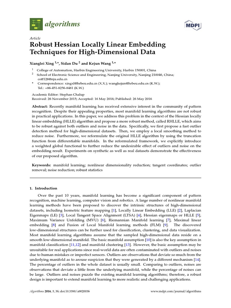 Algorithms: Robust Hessian Locally Linear Embedding Techniques For High-Dimensional Data | PDF ...
