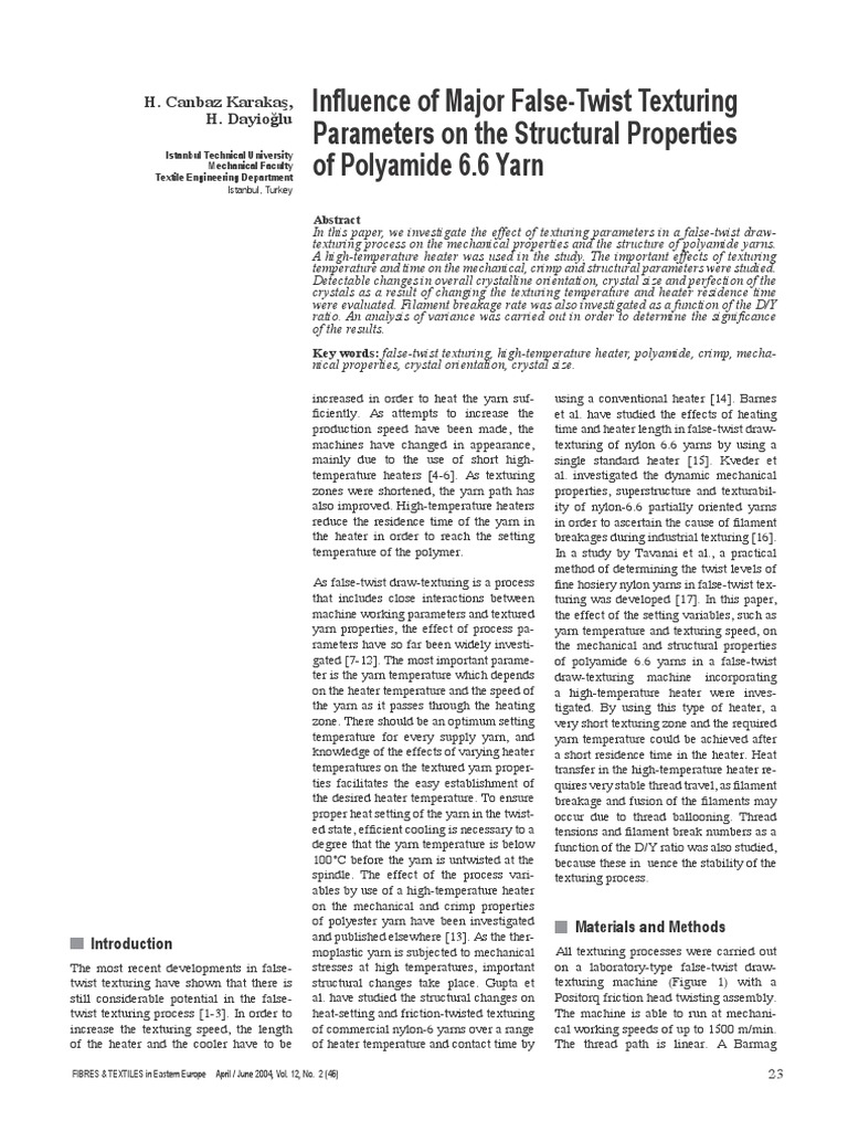 DTY Yarn Texturing Process Insights | PDF | Yarn | Crystallization