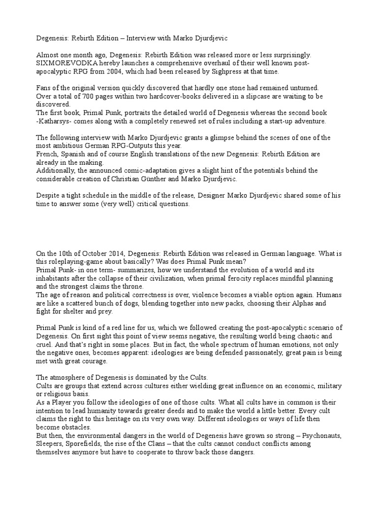 Degenesis Rebirth Edition - Interview With Marko Djurdjevic | PDF | Leisure