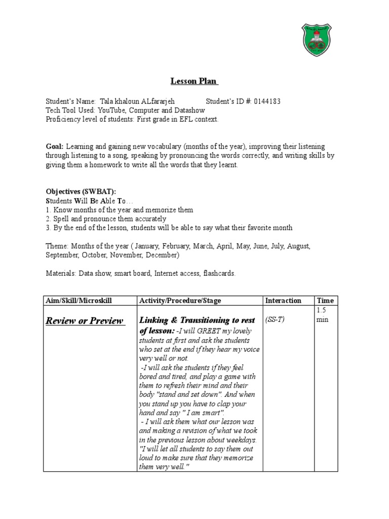 Lesson Plan: Review or Preview | PDF | Vocabulary | Semiotics