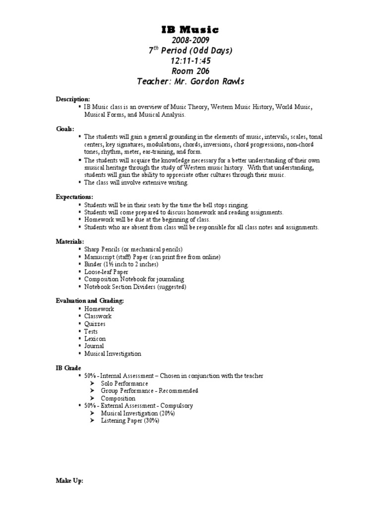 IB Music Syllabus PDF Homework Musicology