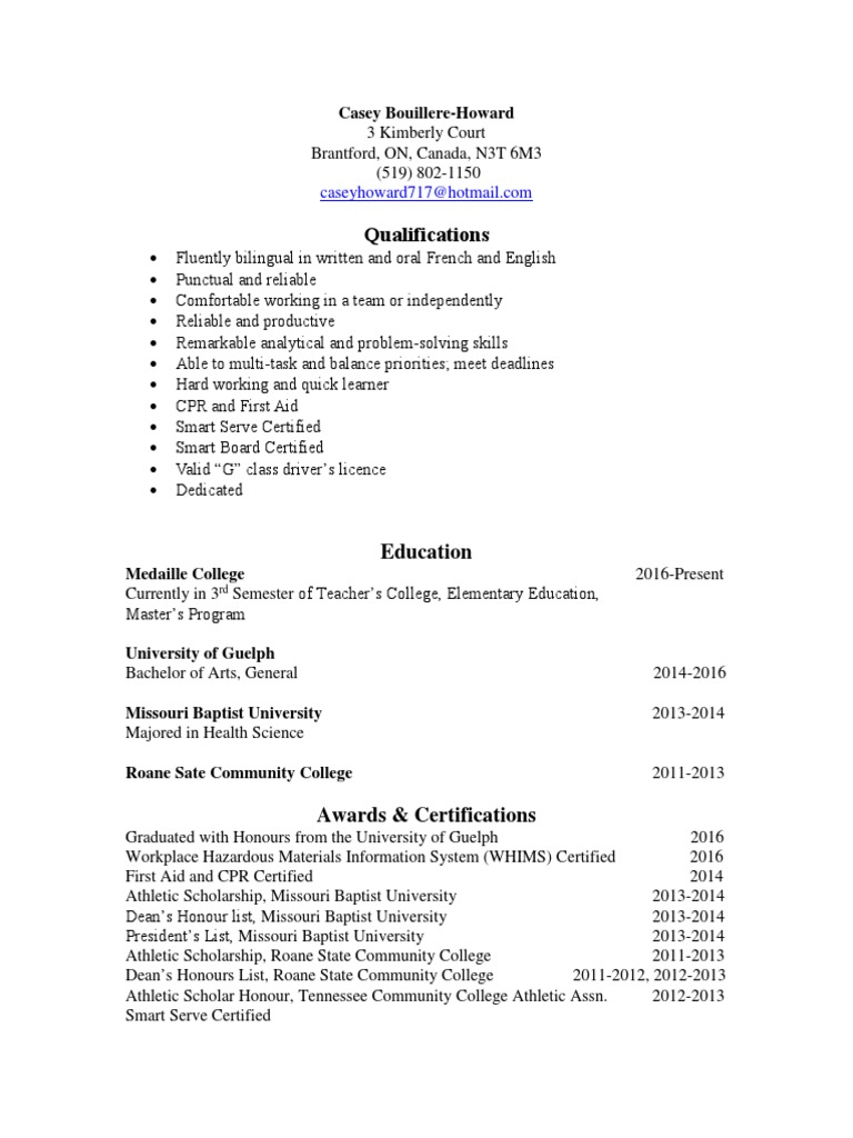 Casey Bouillere-Howard Resume | PDF | Teachers | Classroom