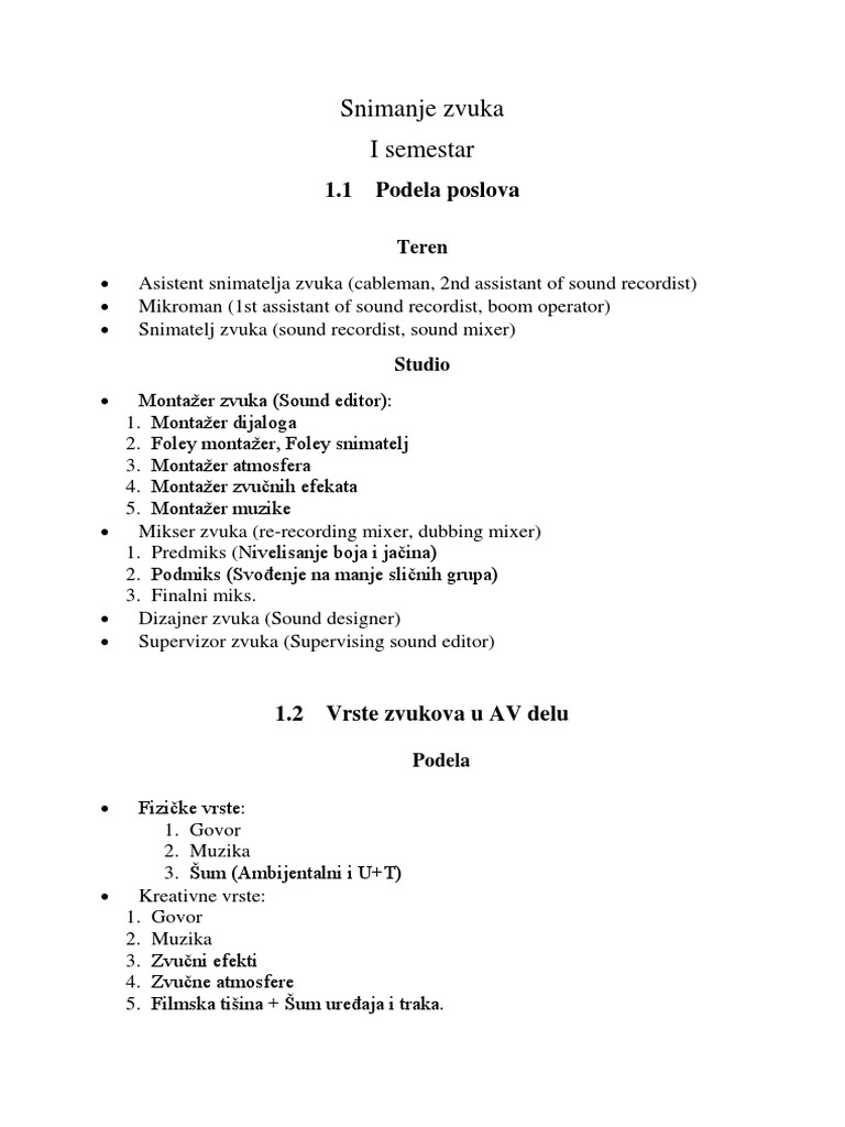 Snimanje Zvuka SKRIPT | PDF