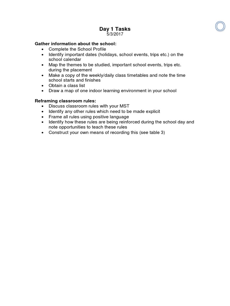 Day 1 Tasks | PDF | Classroom | Teachers