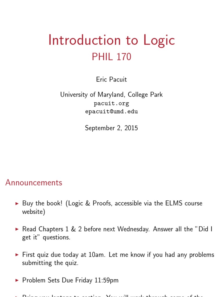 Introduction To Logic: PHIL 170 | PDF | Validity | Argument