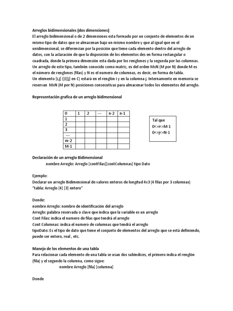 Arreglos Bidimensionales | PDF | Estructura de datos de matriz | Tabla ...