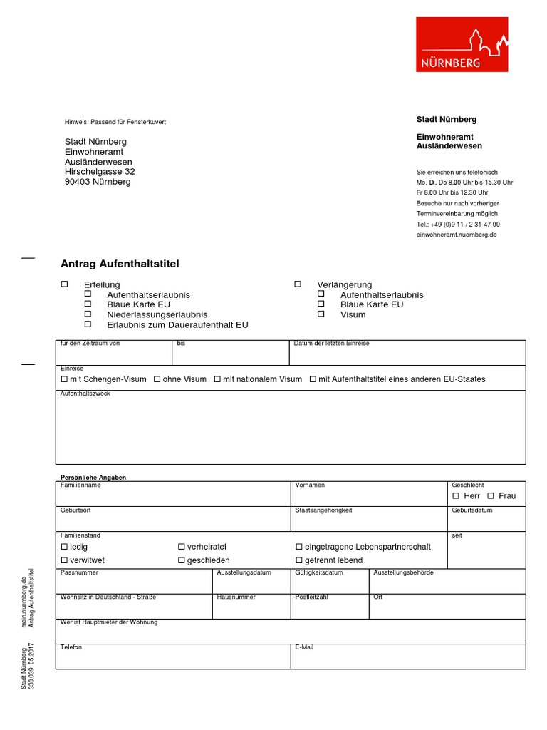 Aufenthaltstitel Formular PDF | PDF