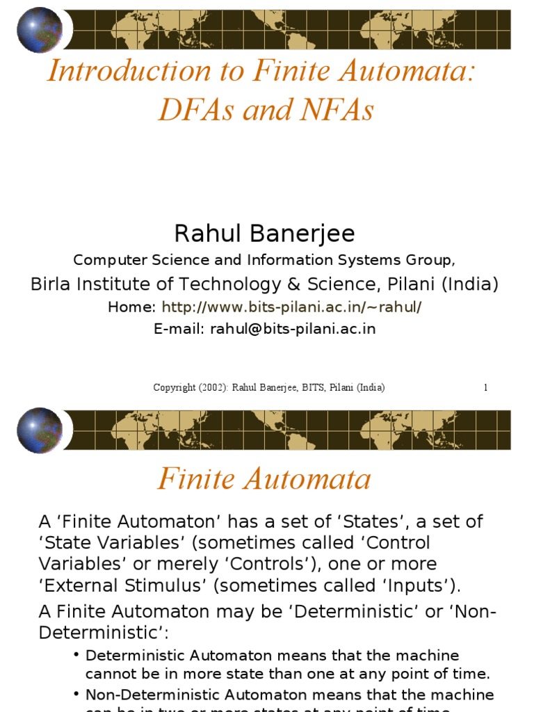 Introduction To Finite Automata Dfas And Nfas Rahul Banerjee Pdf Models Of Computation