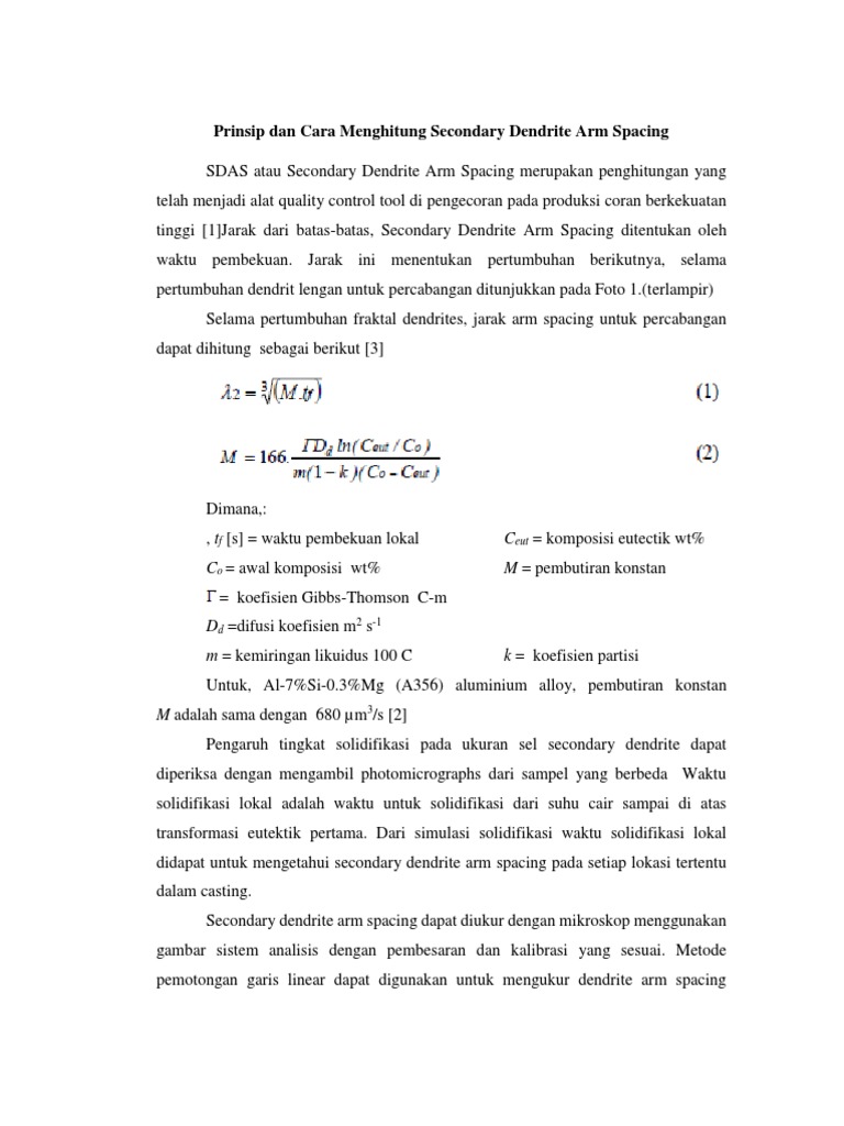 Secondary Dendrite Arm Spacing | PDF