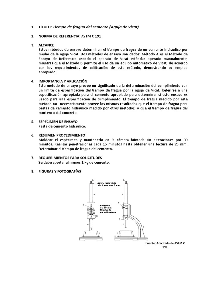 Tiempo de Fragua Cemento Vicat | PDF