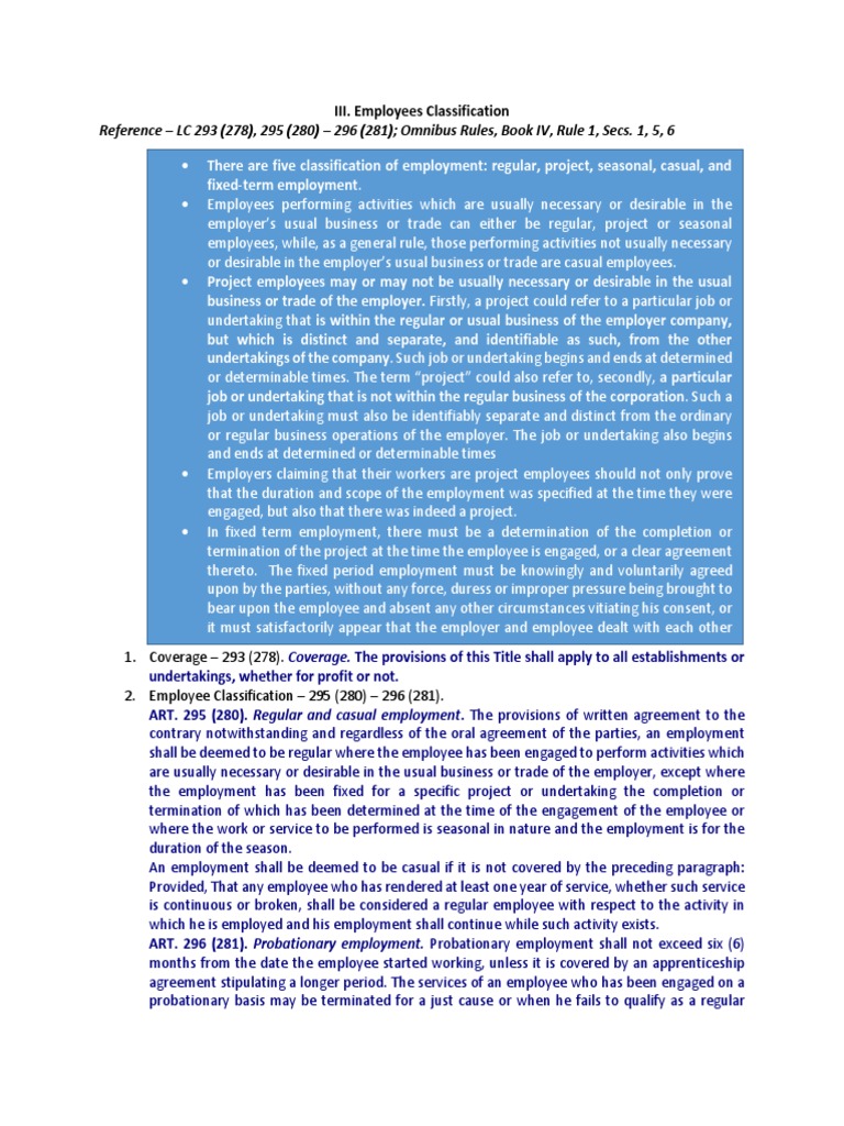 Employment Classification Reviewer (Digests) | PDF | Employment | Evidence