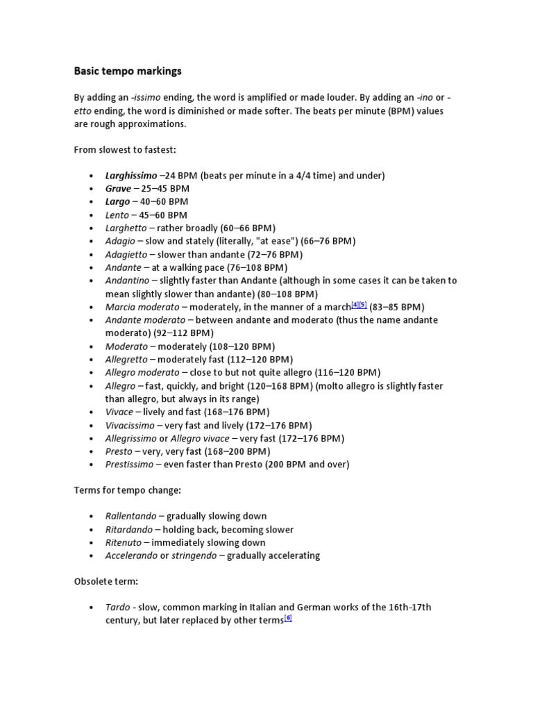 Basic Tempo Markings | PDF | Tempo | Music Theory
