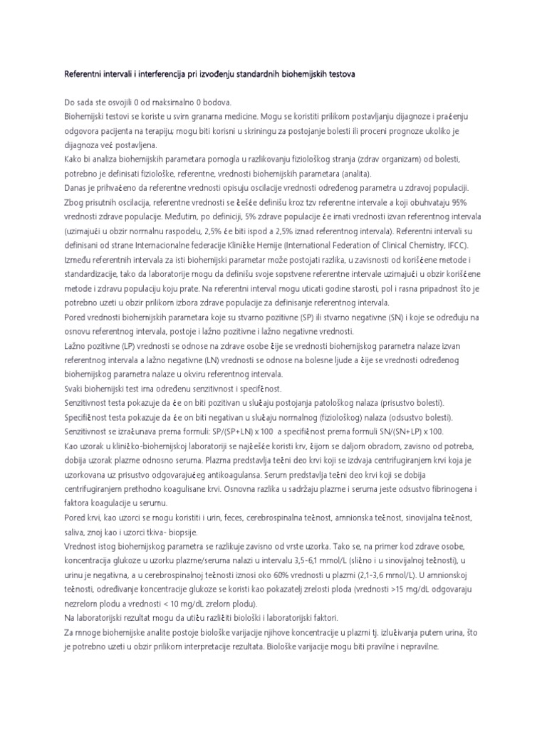 Klinicka Biohemija Sve Lekcije | PDF