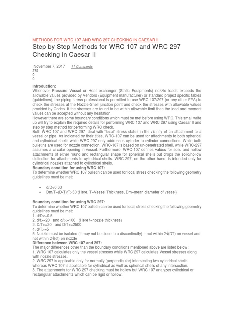 Methods For WRC 107 and WRC 297 Checking in Caesar II | PDF | Stress ...