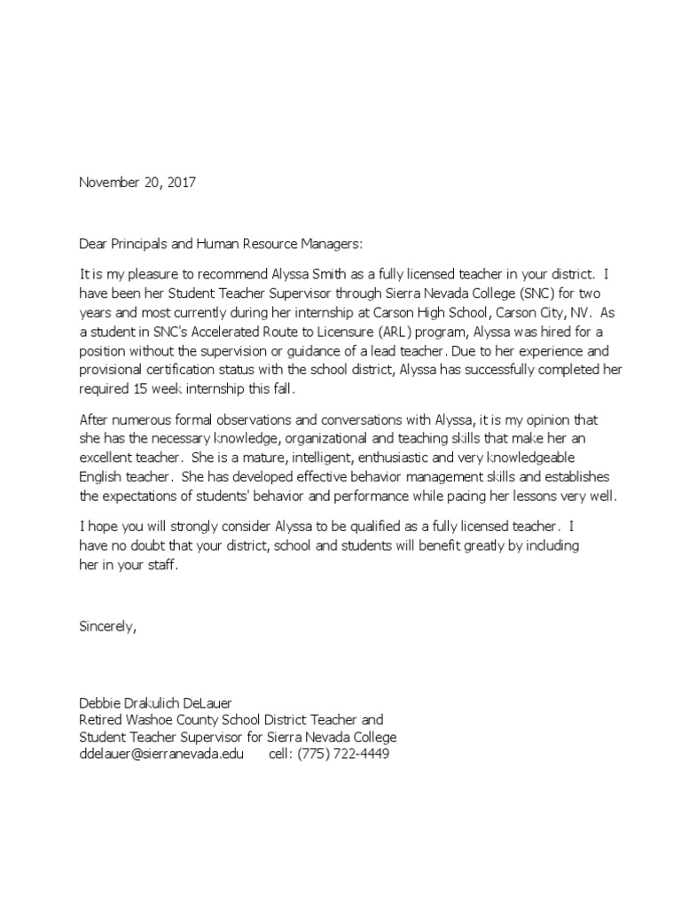 Rec Letter For Alyssa Smith Nov17 | PDF